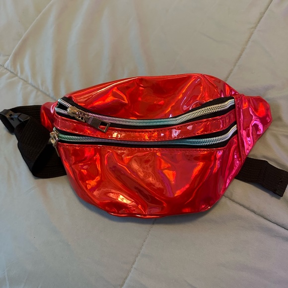 Bags | Red Chrome Fanny Pack | Poshmark